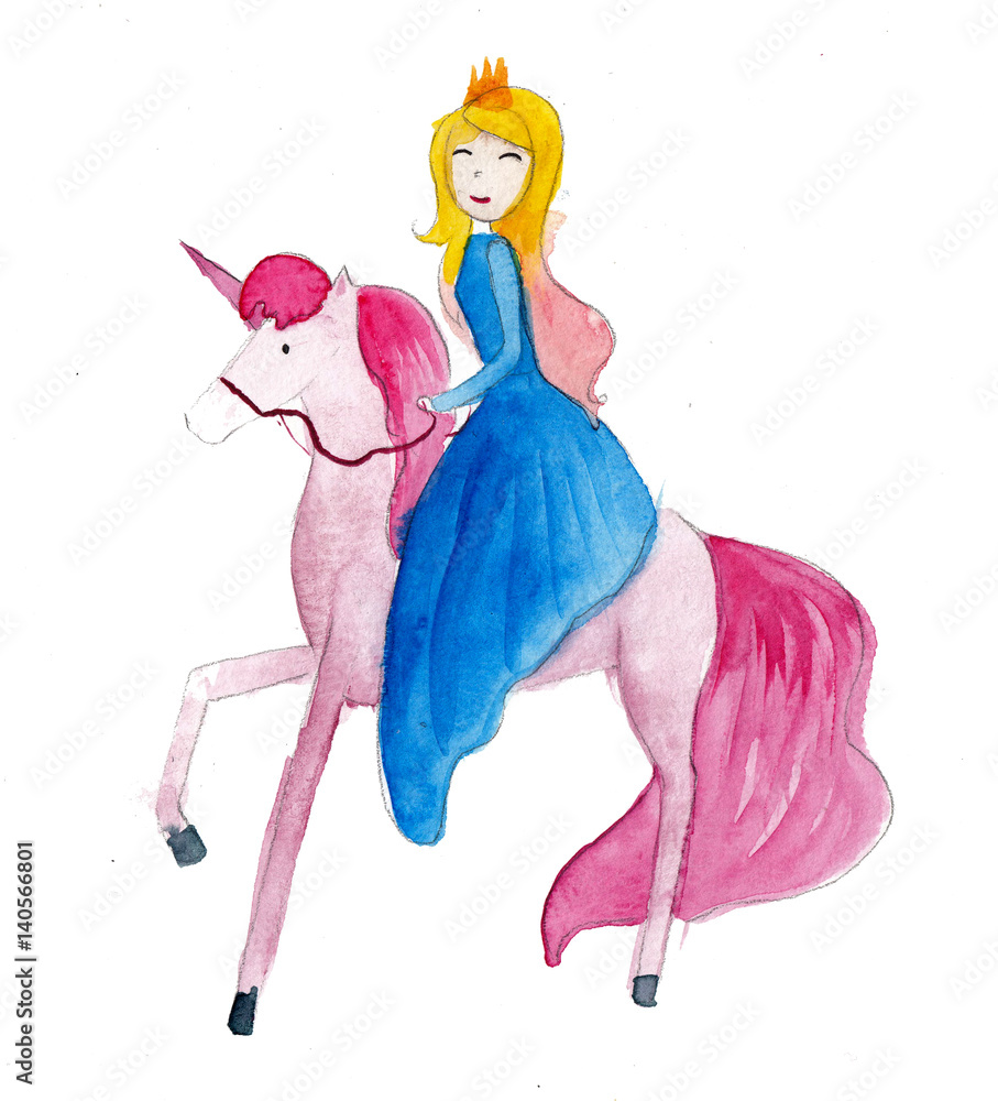 princess unicorn watercolor illustration Stock Illustration | Adobe Stock
