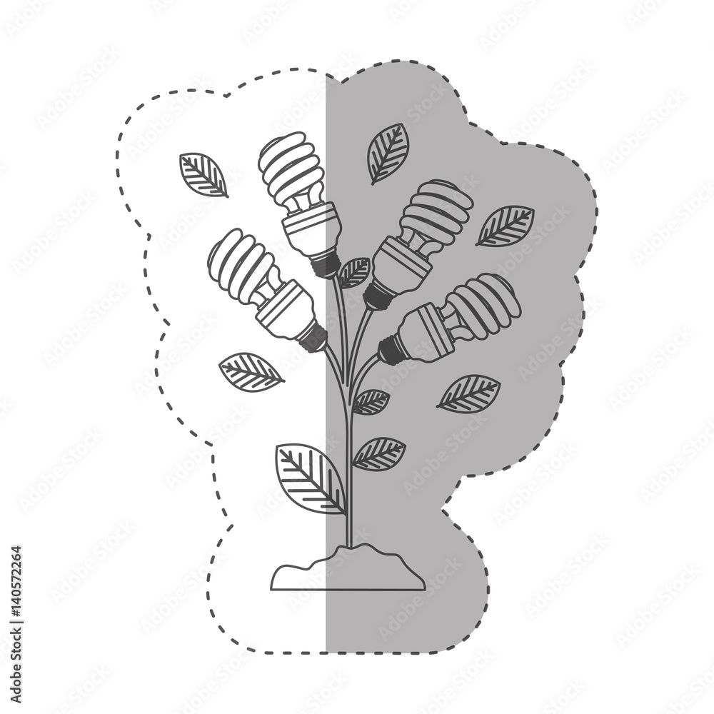 sticker with grayscale contour with plant stem with leaves and ...