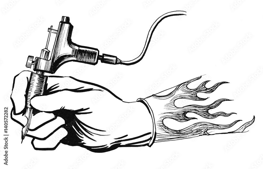 Hand holding tattoo machine Stock Illustration | Adobe Stock