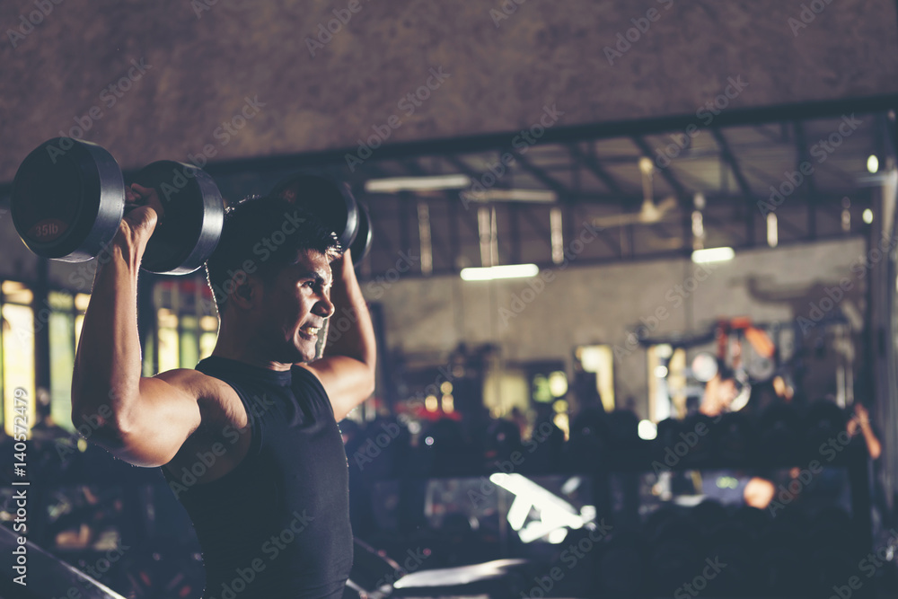 fitness people doing exercises and building muscle at gym ; healthy ...