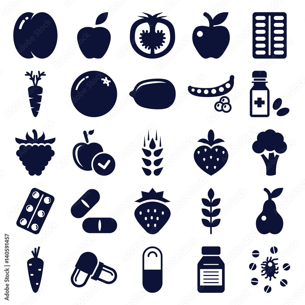 Set of 25 vitamin filled icons Stock Vector | Adobe Stock