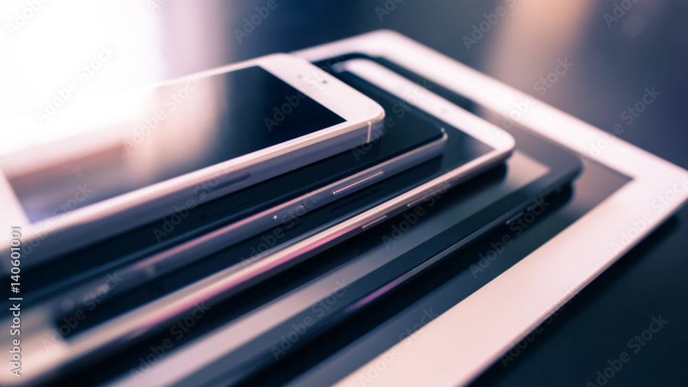 Several smartphones of different sizes. Comparison of screens of mobile ...