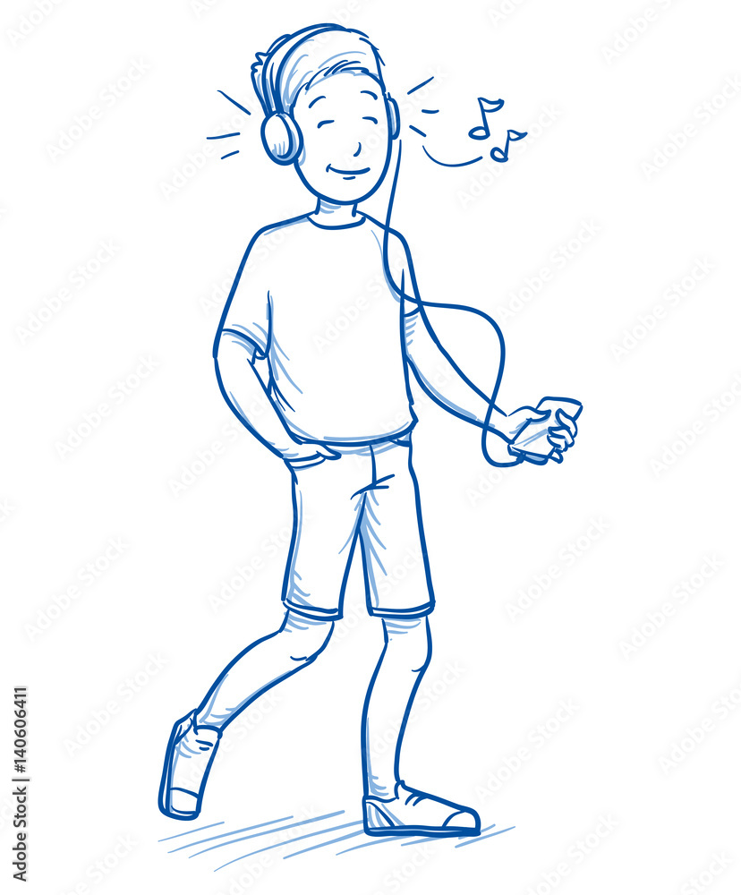 Cartoon Boy Listening To Music
