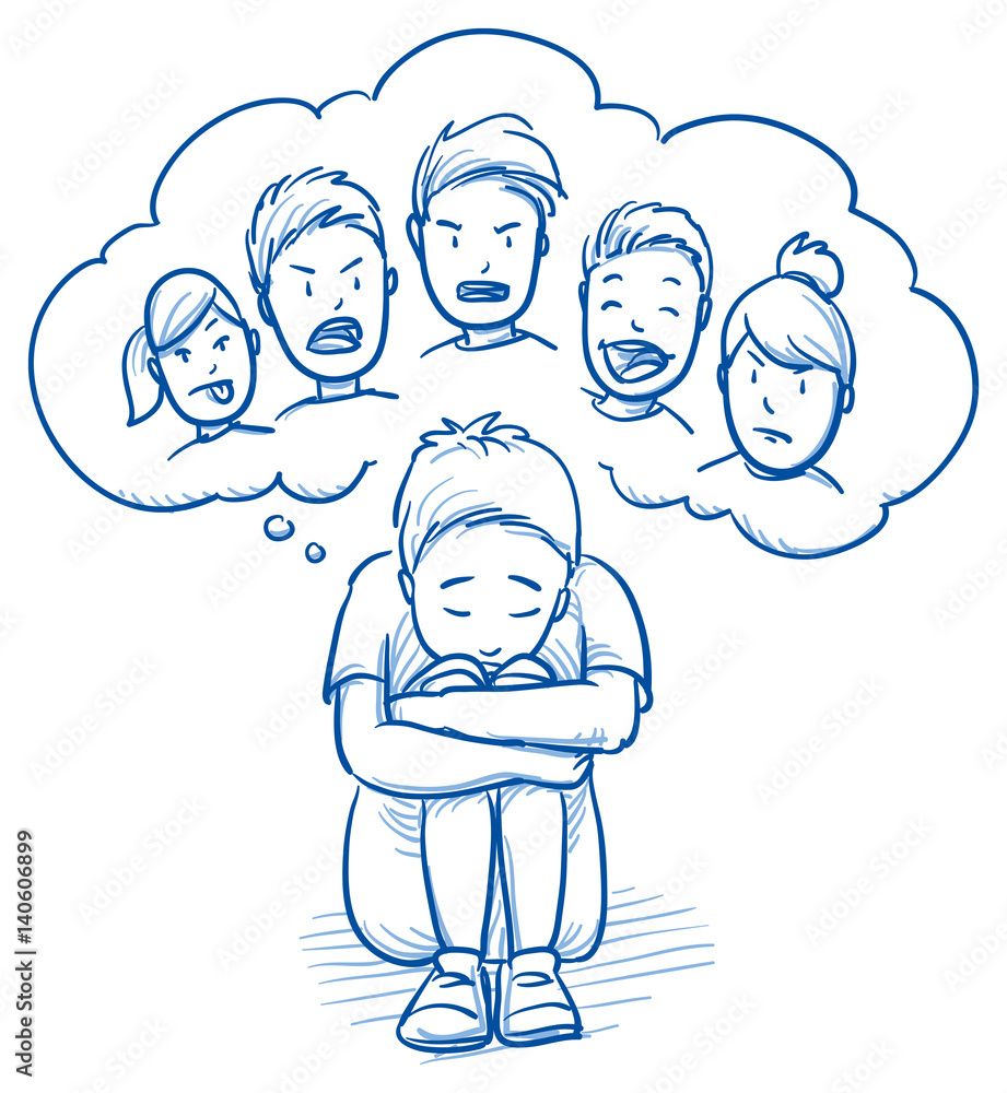 Vetor do Stock: Sad young boy sitting in huddled on the floor, with ...