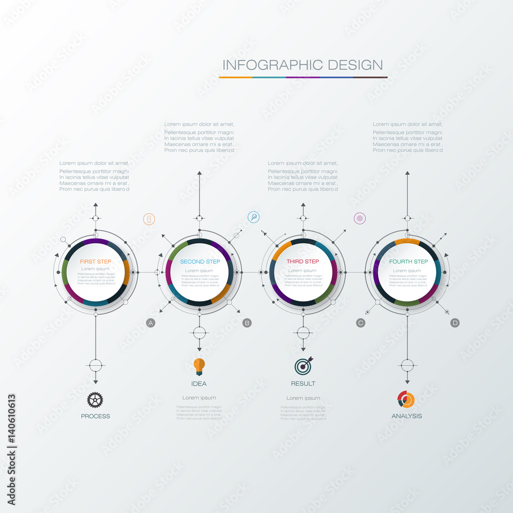 Vector infographic template with 3D paper label, integrated circles ...