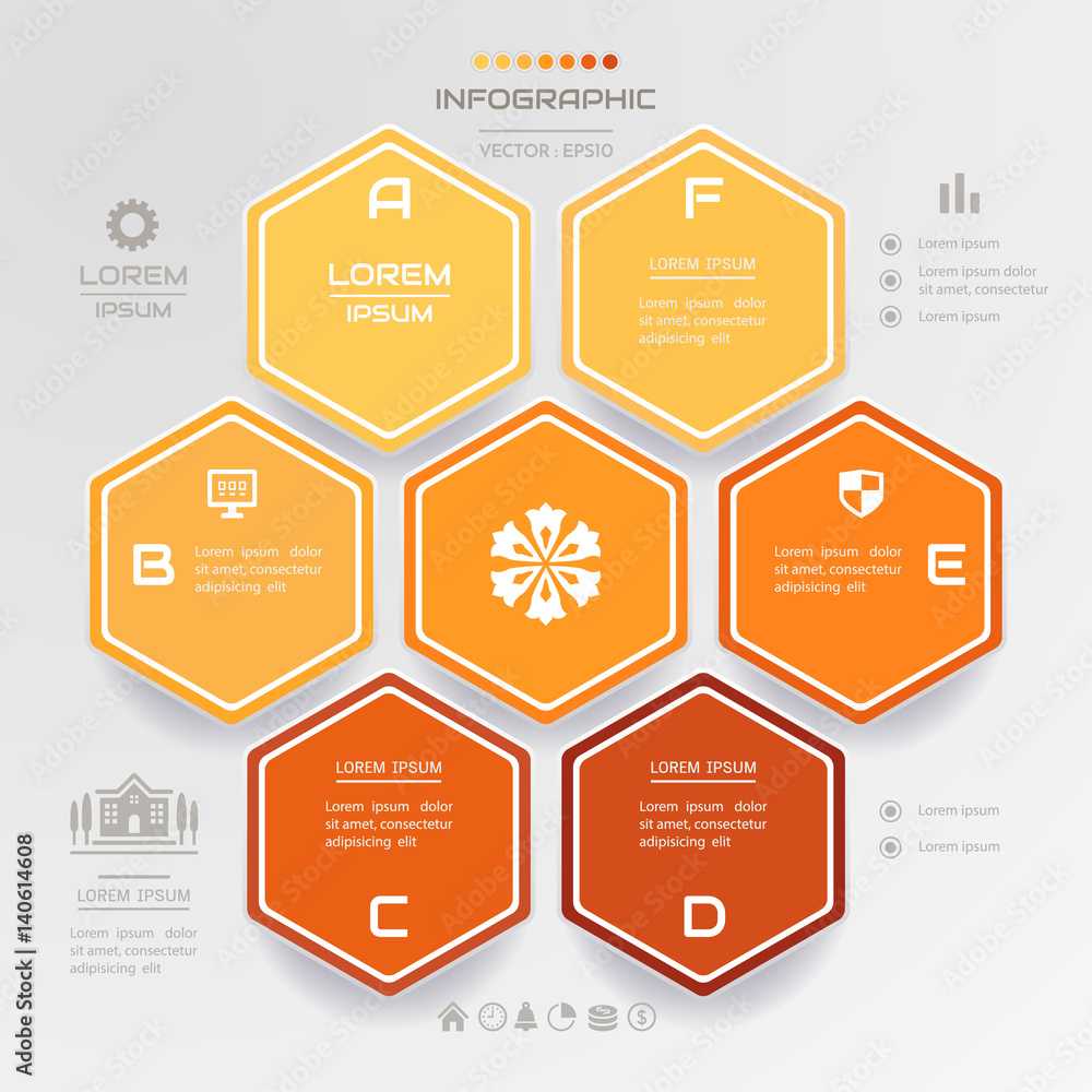 Infographics Hexagon design template with business icons, process ...