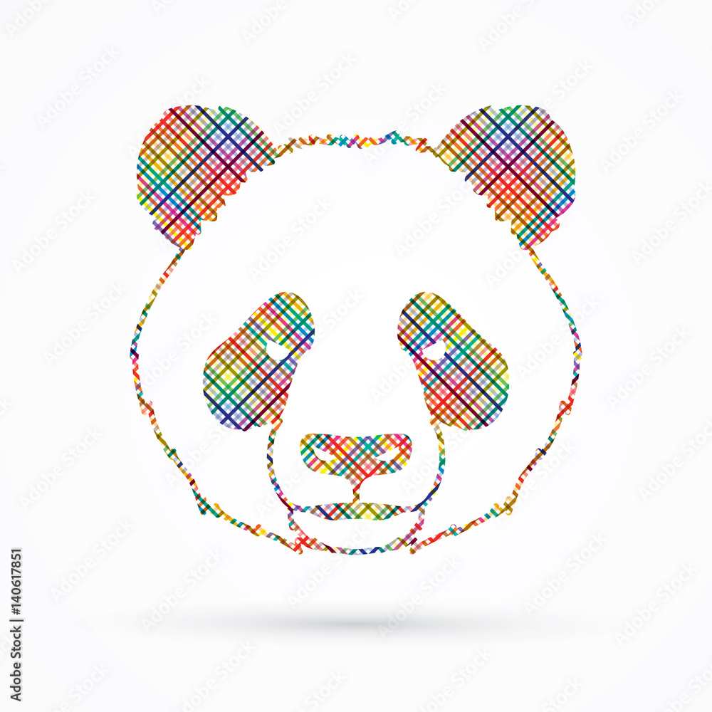 Panda head face front view designed using colorful pixels graphic ...