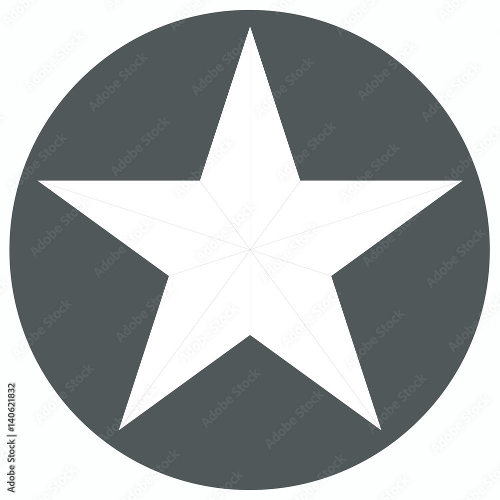 White Star shape isolated on black circle background. flat sign. Yellow ...