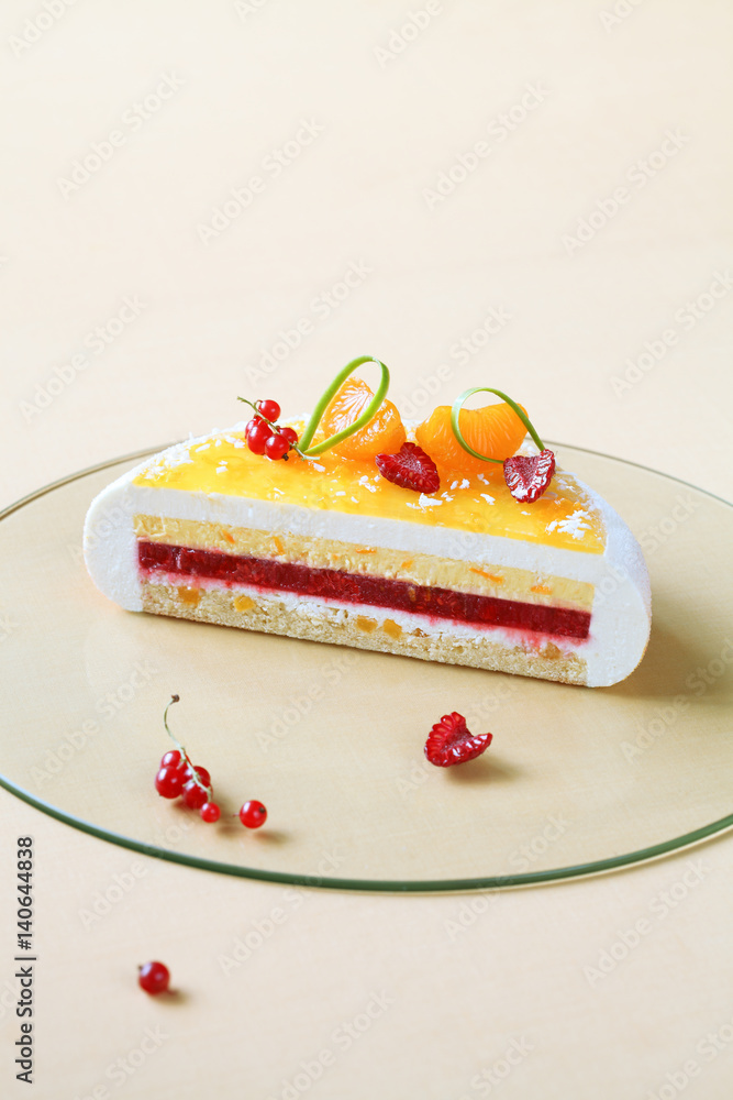 Inside of Contemporary Coconut, Raspberry and Tangerine Mousse Cake, on ...
