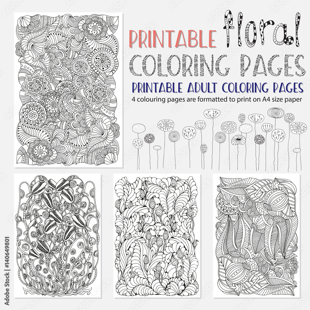 Set of printable adult coloring pages. Stock Vector | Adobe Stock