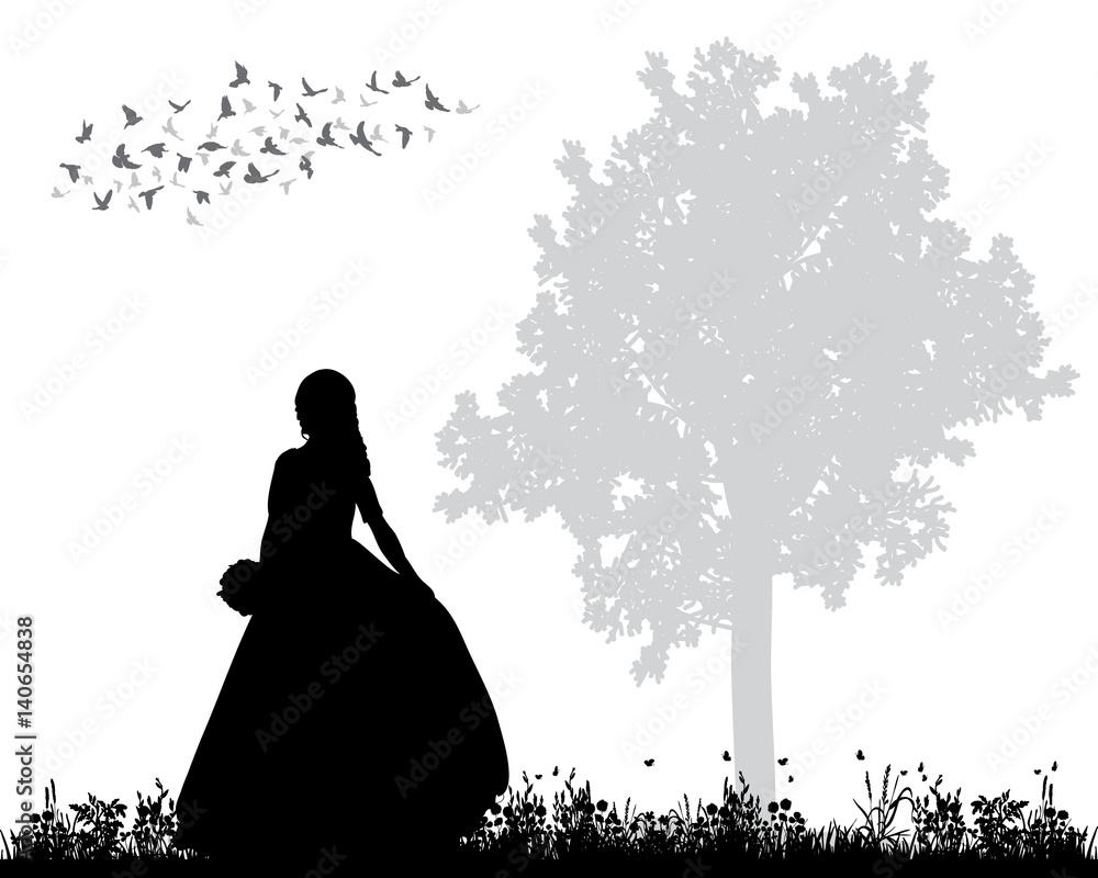 Vector, isolated, silhouette of wedding bride, invitation Stock Vector ...