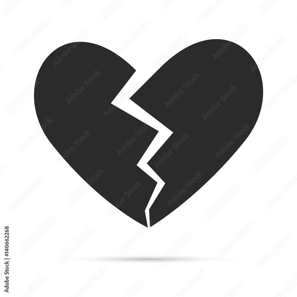 Black broken heart shape vector icon. Simple love symbol isolated on ...