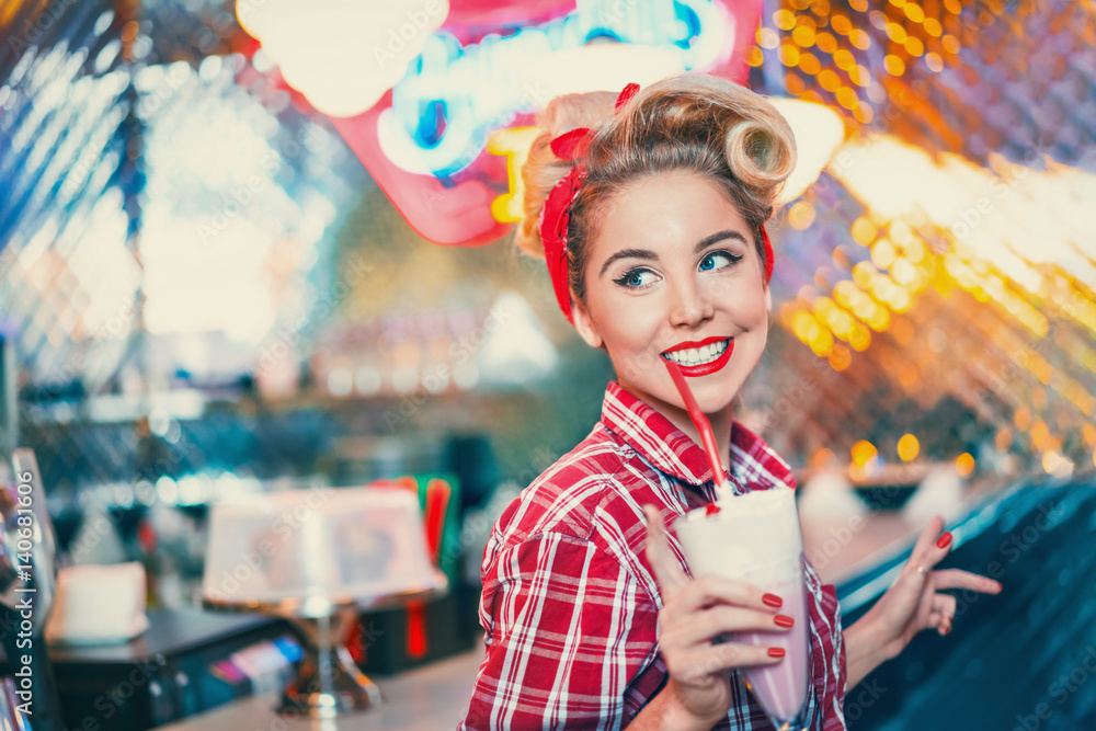 Smiling pin-up girl Stock Photo | Adobe Stock