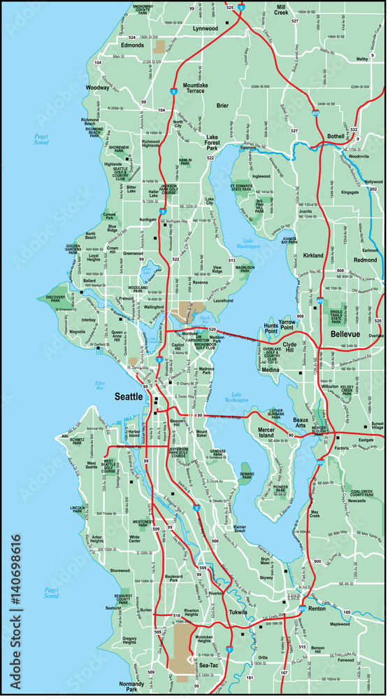 Seattle Area Map Stock Vector | Adobe Stock