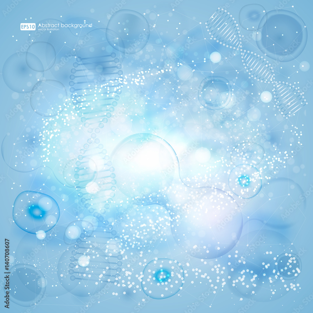Science background with cells HUD. Blue cell background. Life and ...