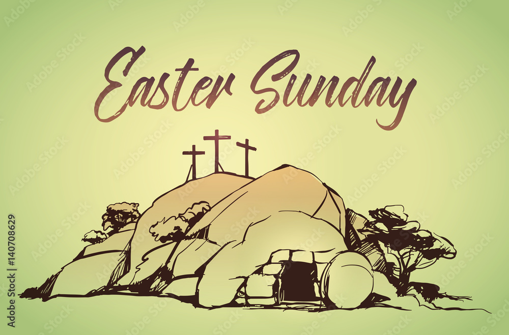 Drawing vector Calvary, Cross, cave resurrection Stock Vector | Adobe Stock