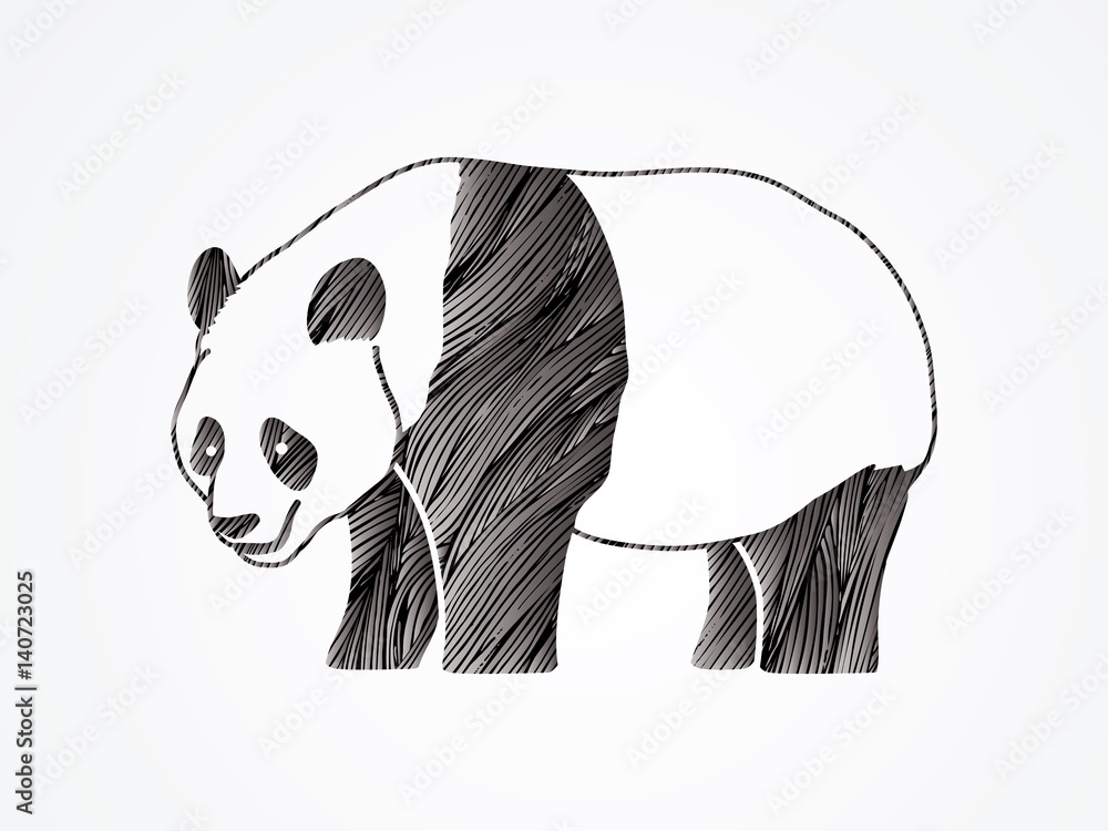 Panda standing side view designed using black grunge brush graphic ...