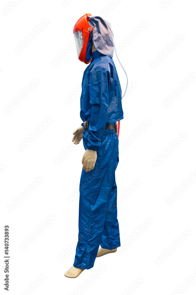 Protective clothing for spray paint isolated on white background with ...