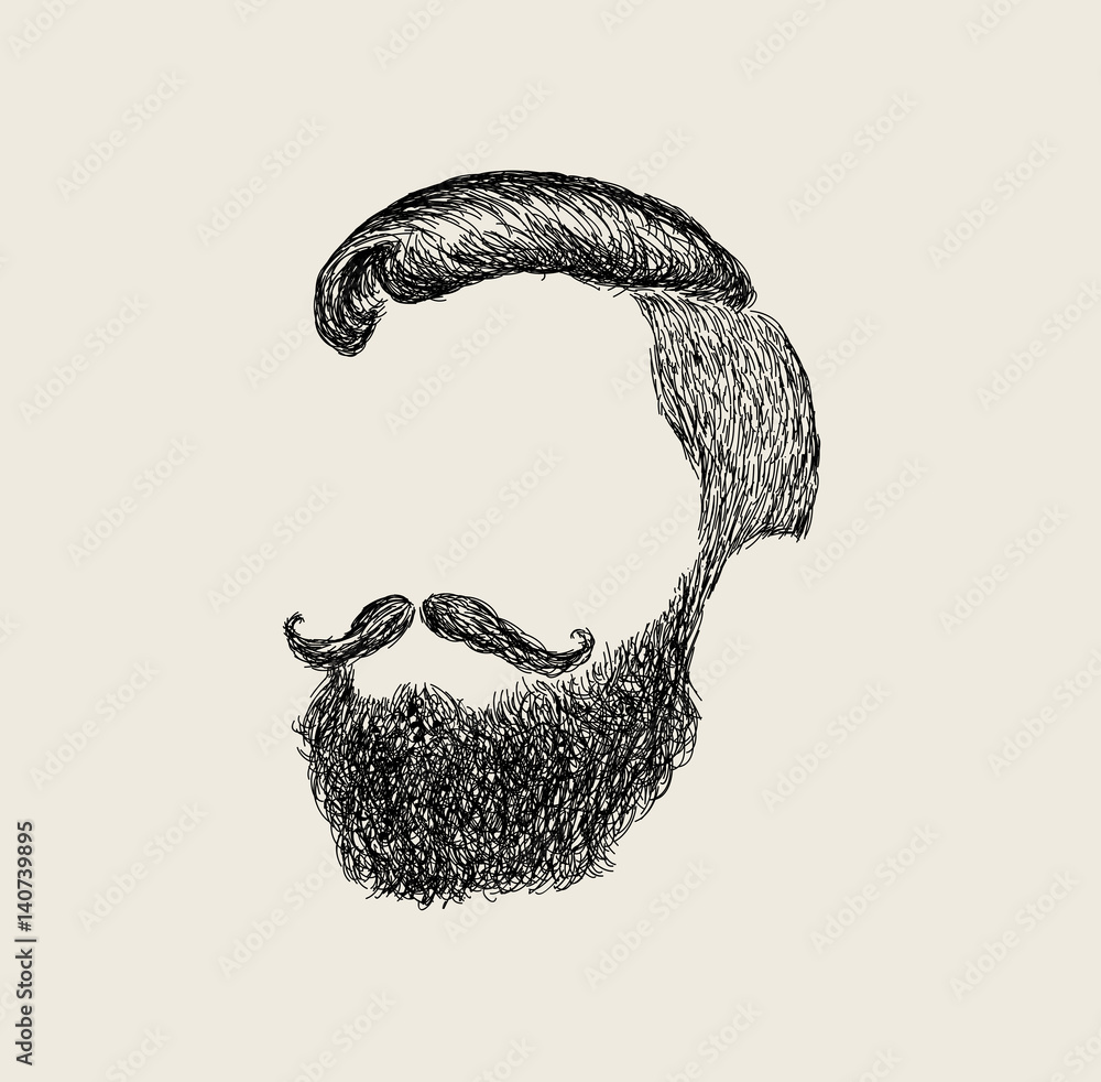Hand drawn men's beard with haircut - trendy, brabershop, lumberjack ...