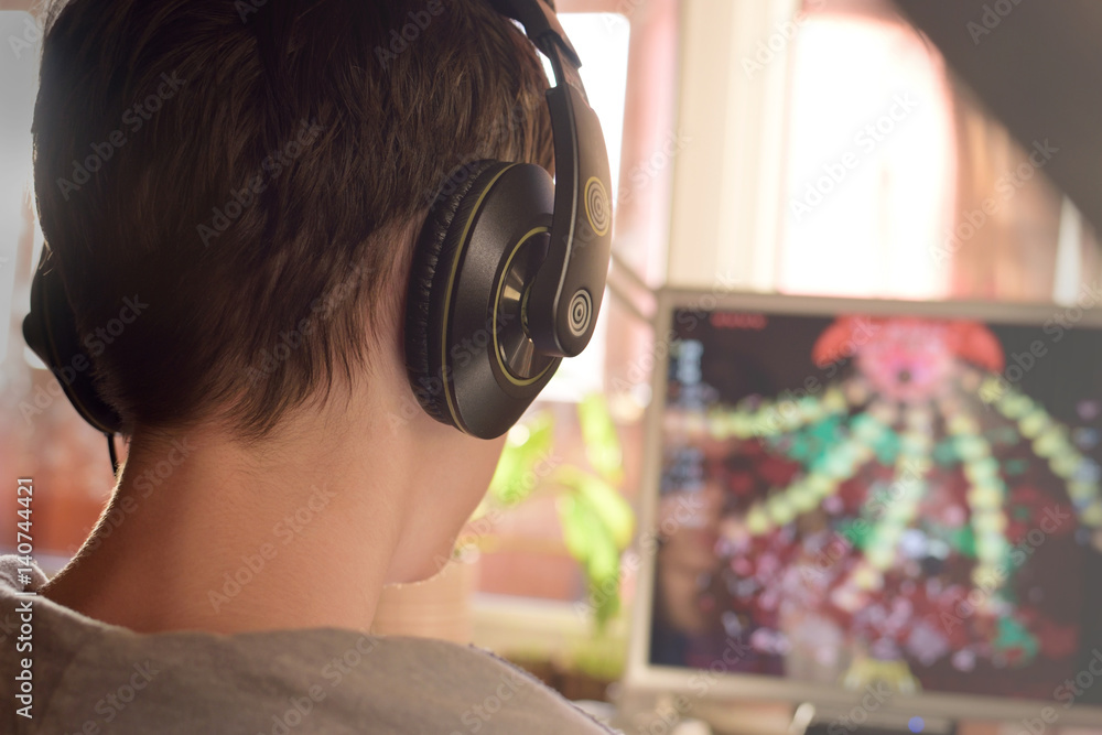 Boy and headphones Stock Photo | Adobe Stock
