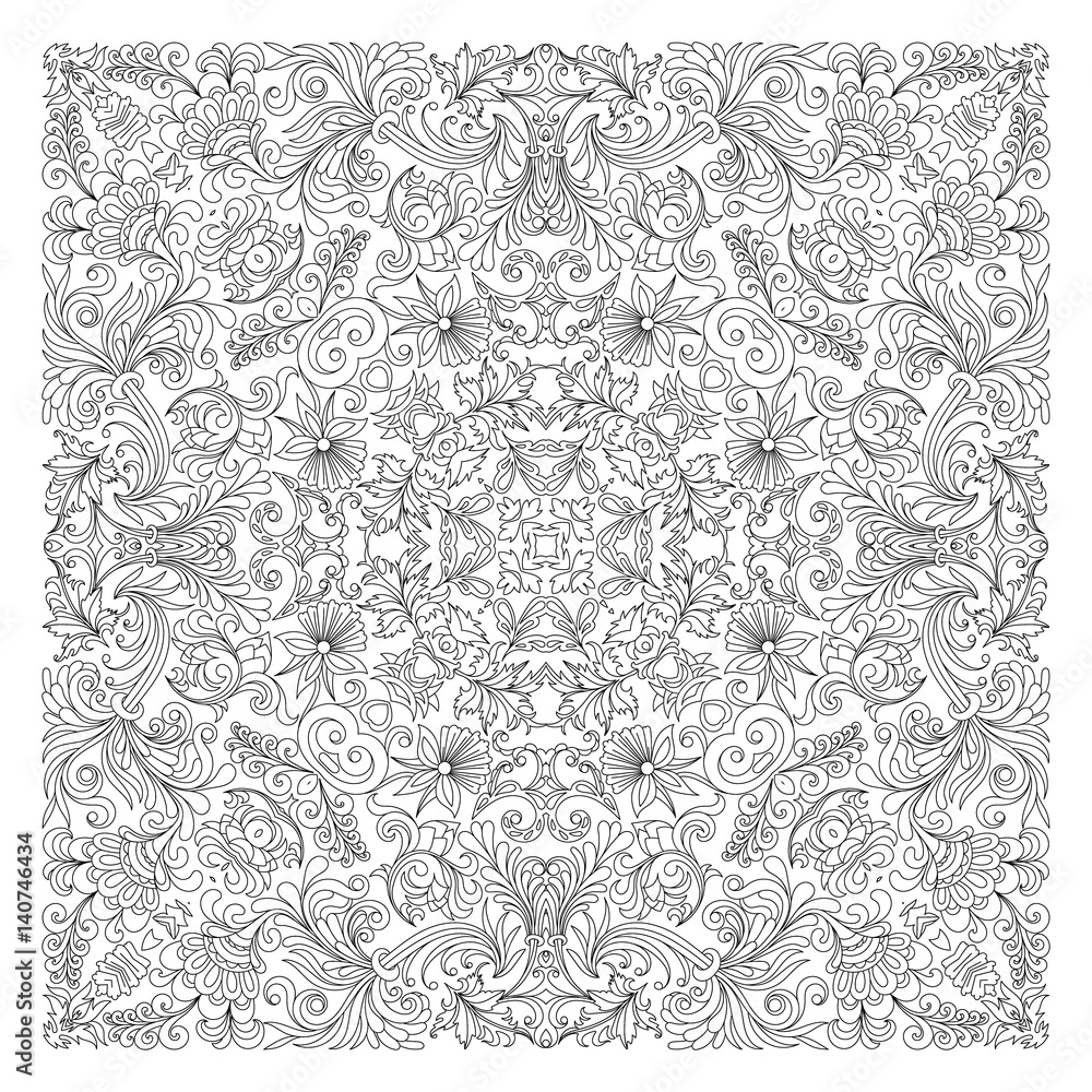 Vector floral pattern. Coloring book page for adult. square form Stock ...
