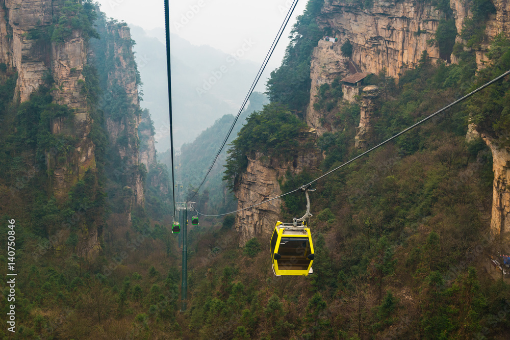 Cable car at mountain of Zhangjiajie national park, China Stock Photo ...