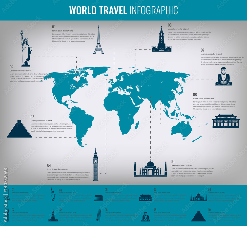 Infographic world landmarks on map. Vector Stock Vector | Adobe Stock