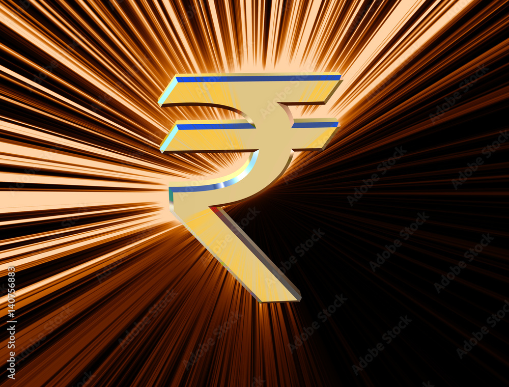 three-dimensional image of the golden symbol of the Indian rupee among ...