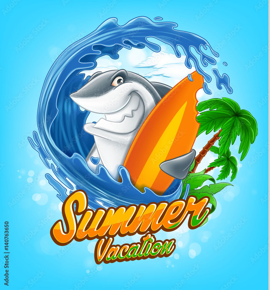 Cartoon Surfing Shark