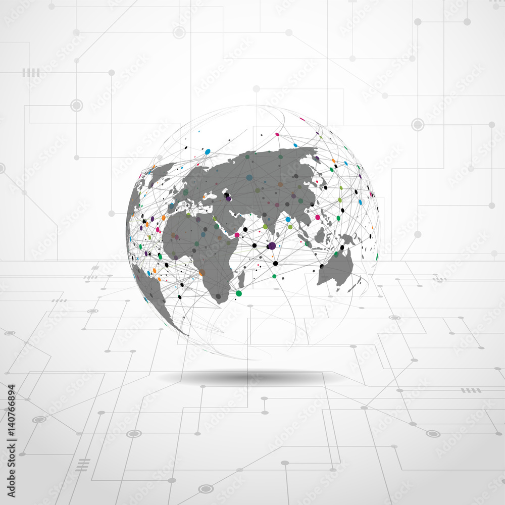 World map point, line, composition, representing the global, Global ...