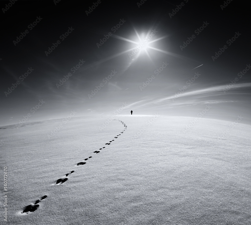 Lonely Man Walking At Night