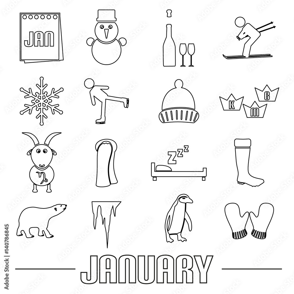 january month theme set of simple outline icons eps10 Stock Vector ...