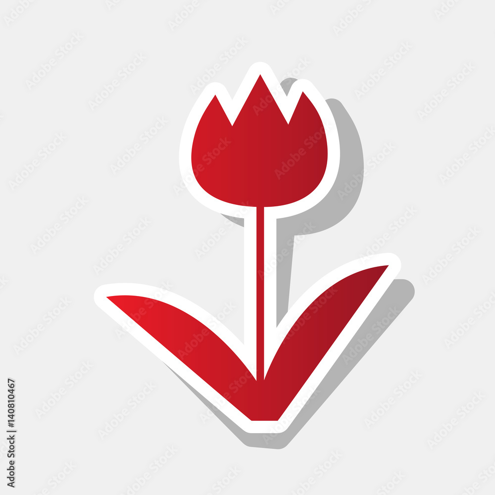 Tulip sign. Vector. New year reddish icon with outside stroke and gray ...