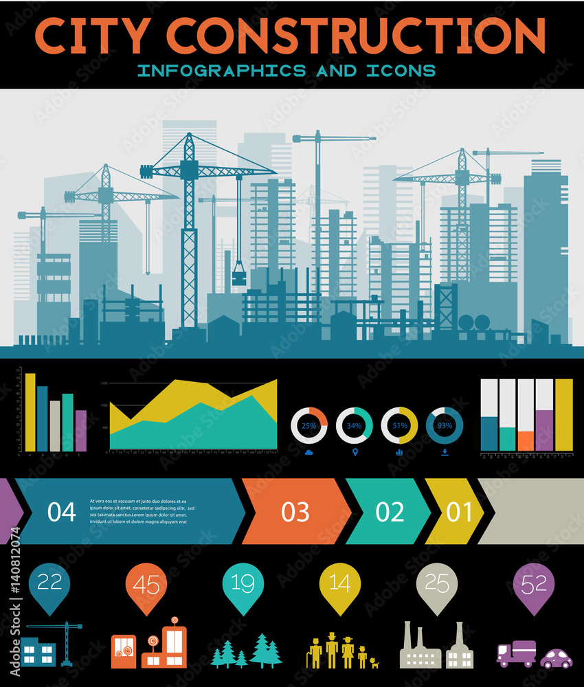 City Skyline Construction Illustration Stock Vector | Adobe Stock