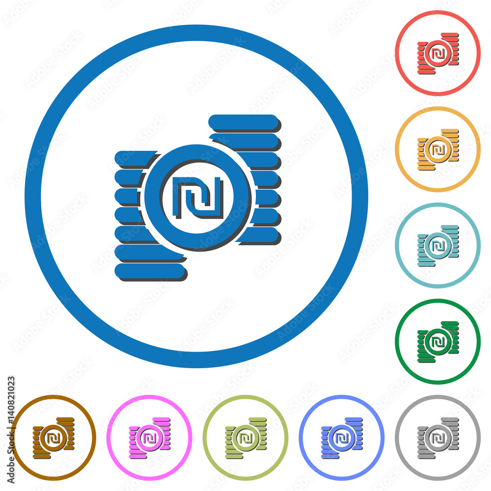 Israeli new Shekel coins icons with shadows and outlines Stock Vector ...