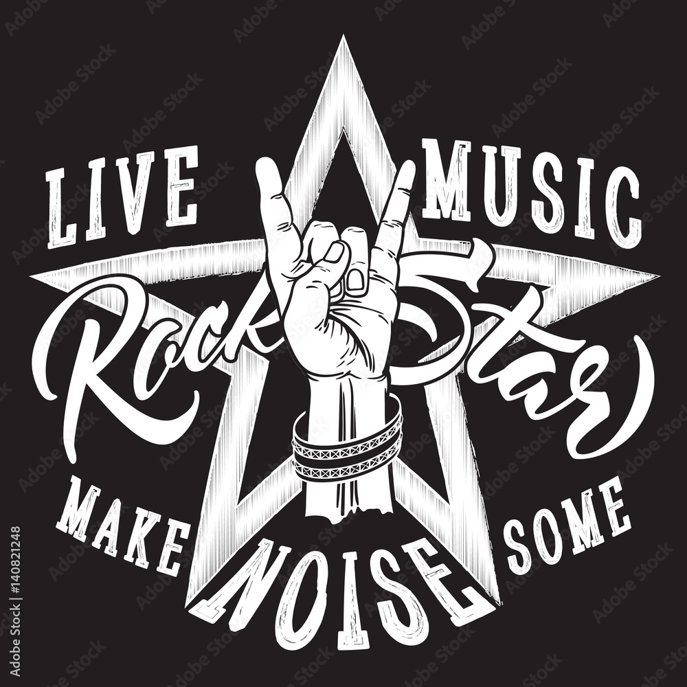 Rock and Roll hand sign with Rock Star inscription. vector de Stock ...