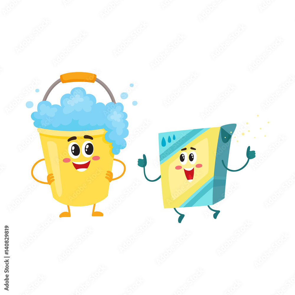 Vettoriale Stock Funny washing powder, laundry detergent and soap foam ...