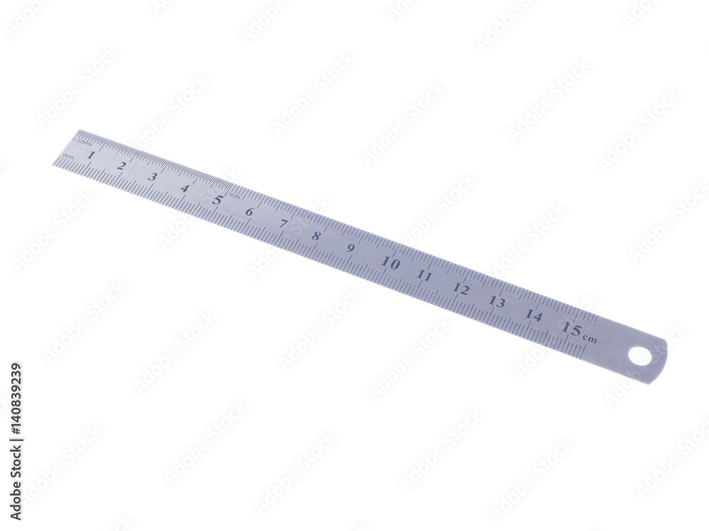 Silver metal ruler on white isolated background Stock-Foto | Adobe Stock