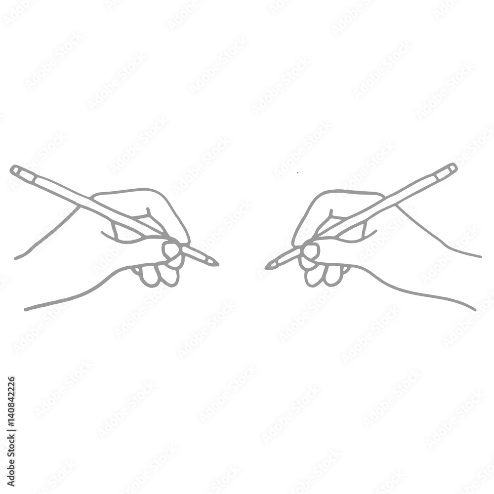 Vetor de Two hands with pencils writing do Stock | Adobe Stock
