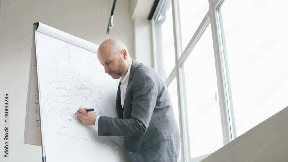 Bald Mathematician Writing Calculation on a Board Stock ビデオ | Adobe Stock