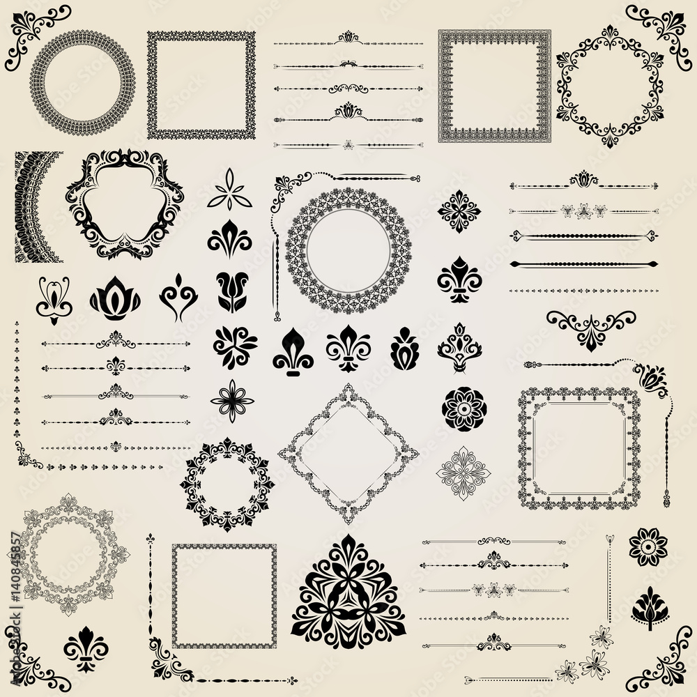 Vintage set of vector horizontal, square and round elements. Different ...