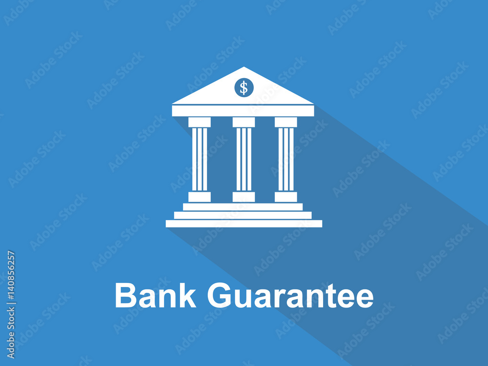 bank guarantee white text with bank office building illustration and ...