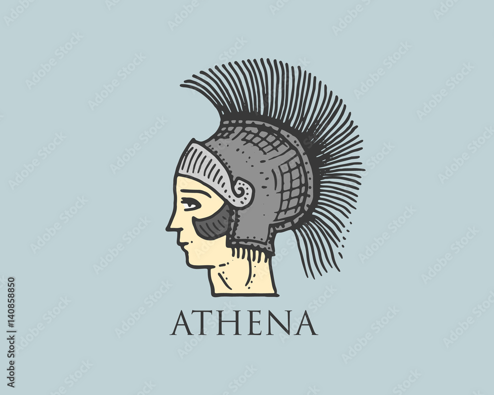 Godness Athena logo ancient Greece, antique symbol vintage, engraved ...