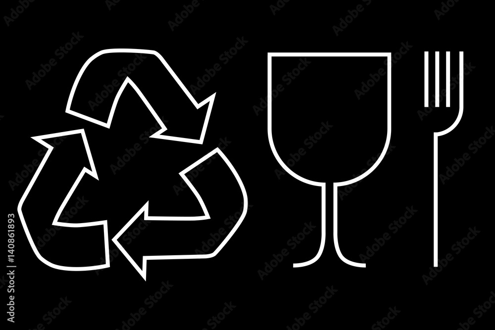 Simple Sign, Food Grade and Recycle, at Black Background Stock ...