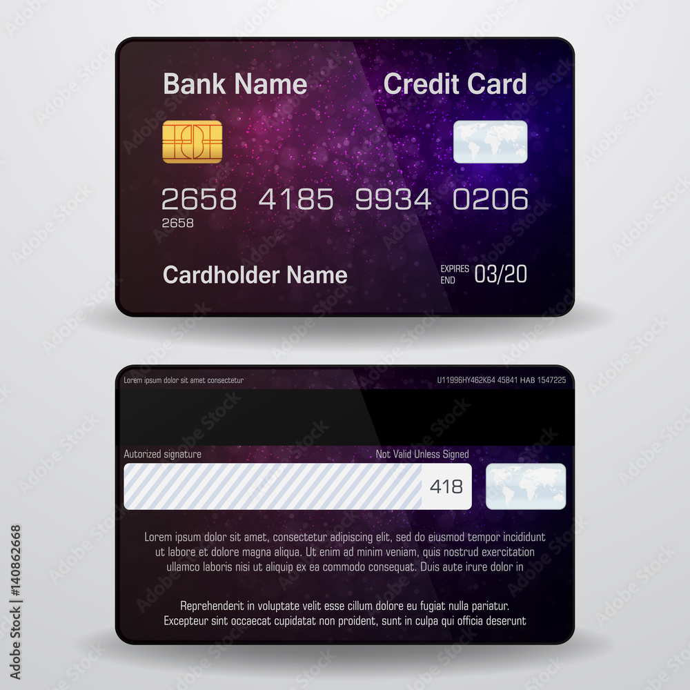 Detailed realistic vector credit card. Front and back side. Money ...