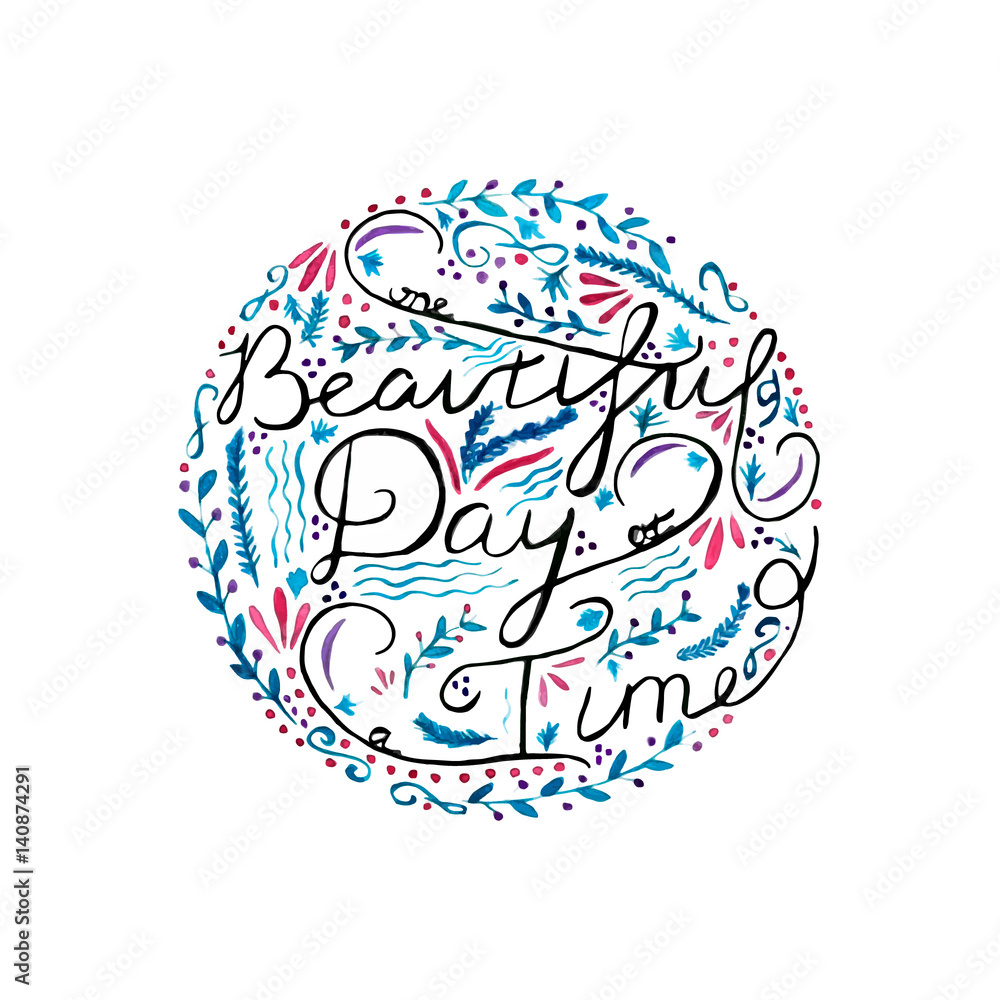Watercolor calligraphy with floral. One Beautiful Day at a Time card ...
