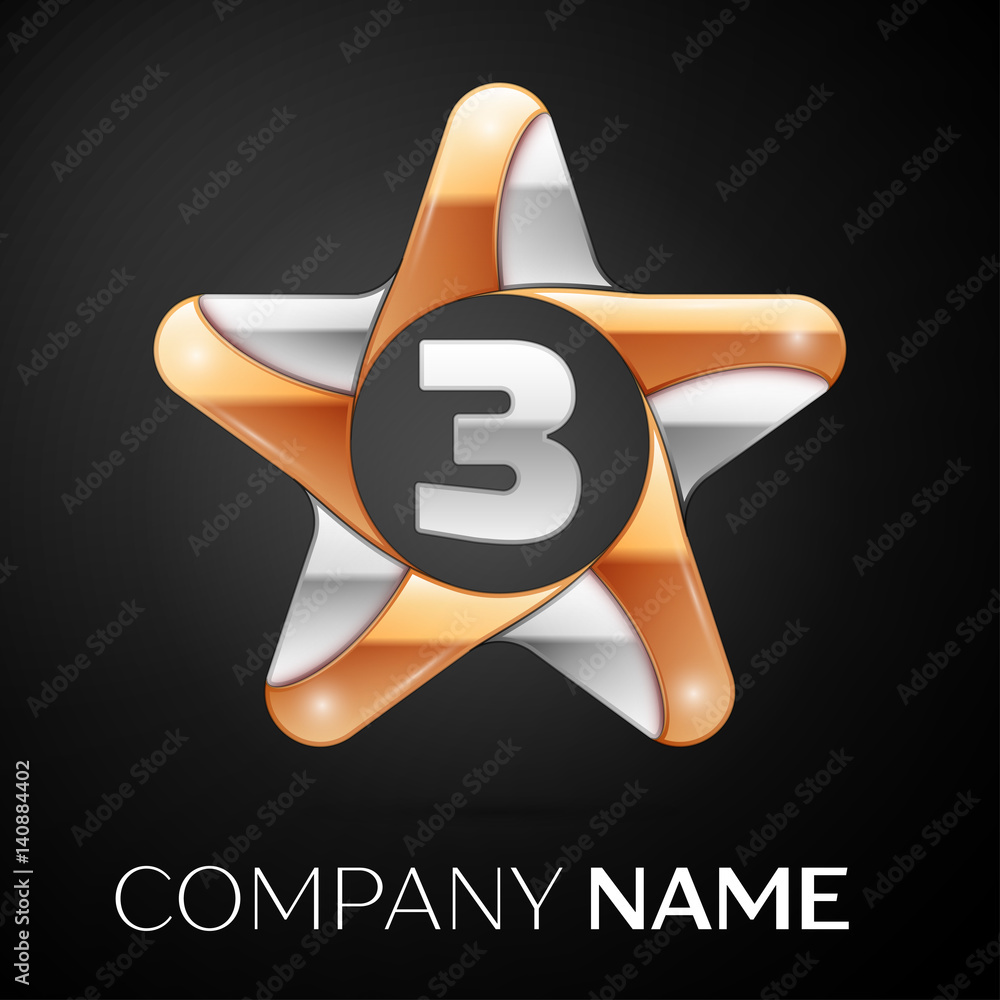 Number three vector logo symbol in the colorful star on black ...