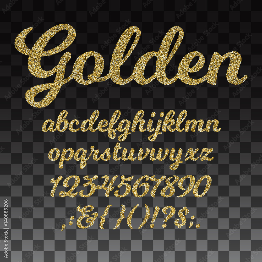 Gold glitter vector font, golden alphabet with lowercase letters ...