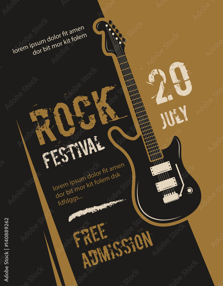 Retro grunge rock and roll, heavy metal, music festival vector poster ...