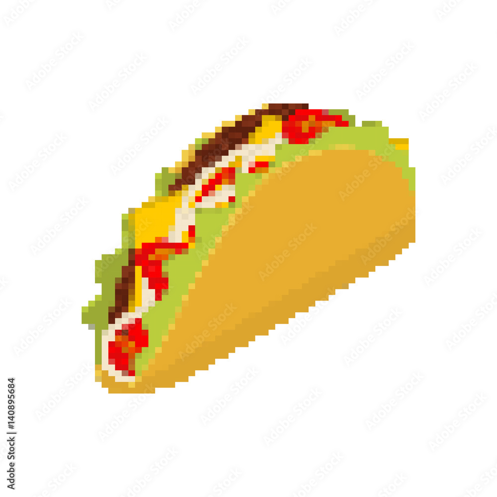 Taco pixel art. Tacos are pixelated. Mexican Fast Food is isolated ...